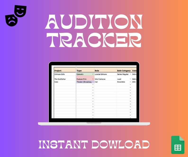 Actor Audition Log / Tracker Google Sheet Instant Download - Etsy
