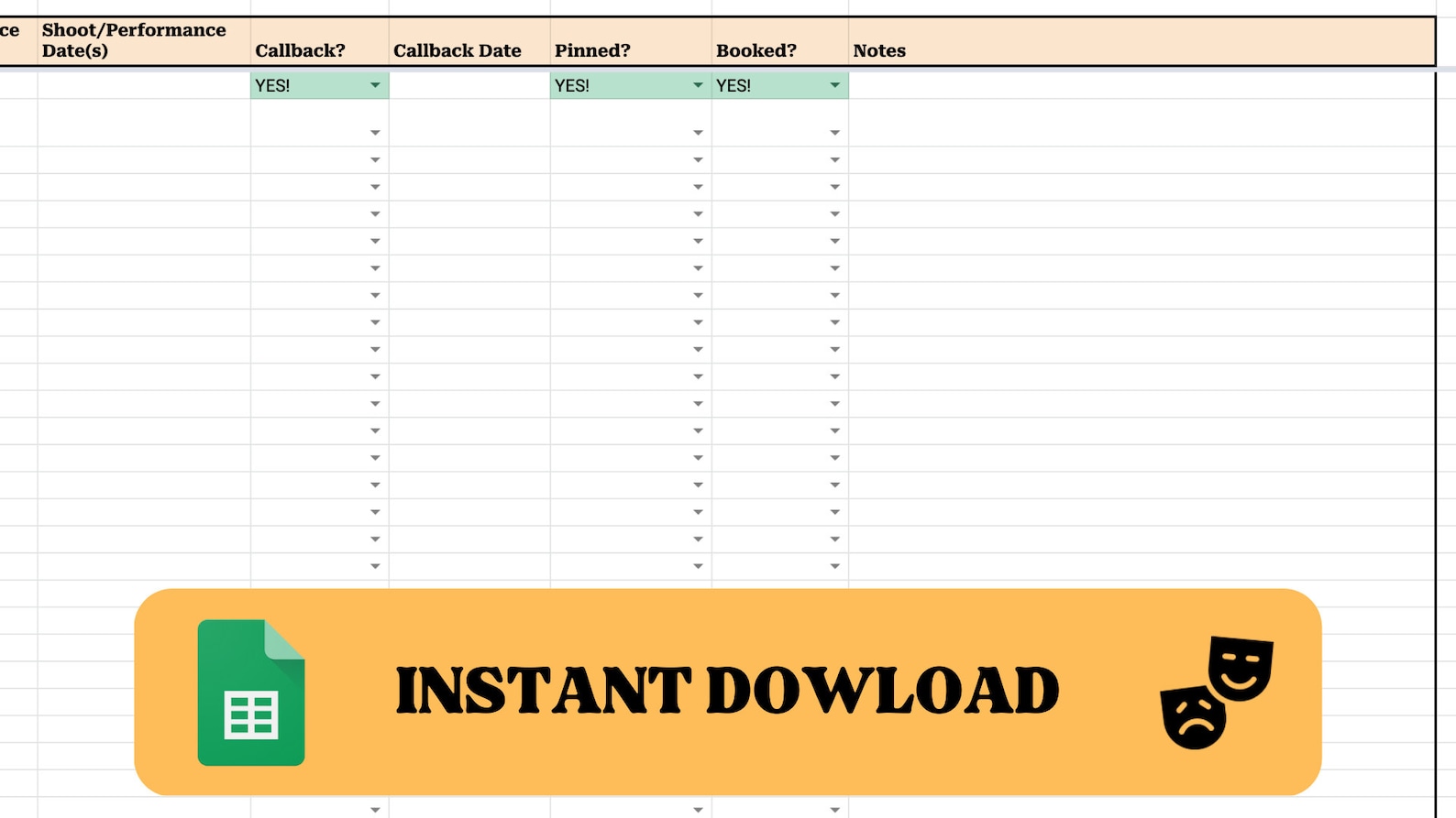 Actor Audition Log / Tracker | Google Sheet | Instant Download - Etsy