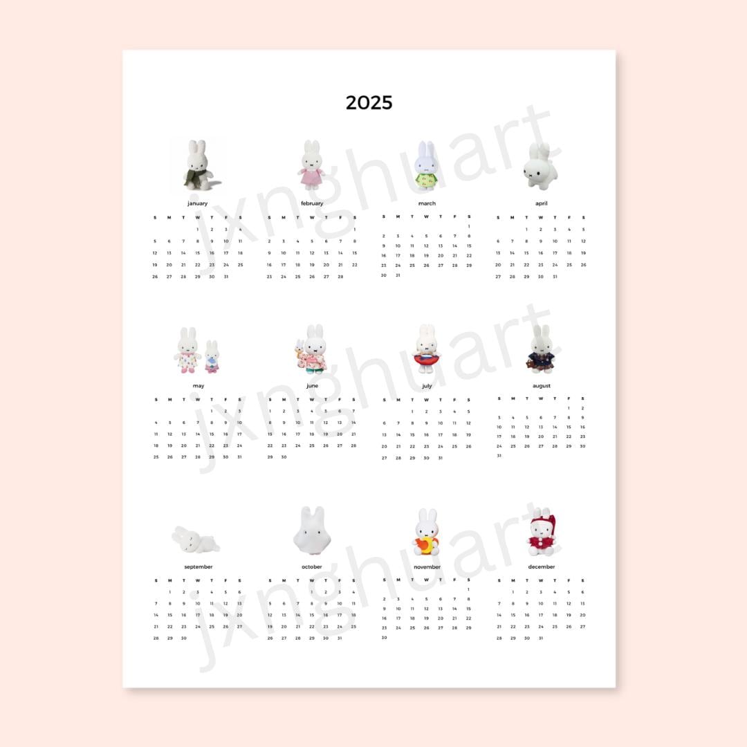 2025 Miffy Bunny Calendar: Monthly & Yearly Printable (PDF) - Etsy