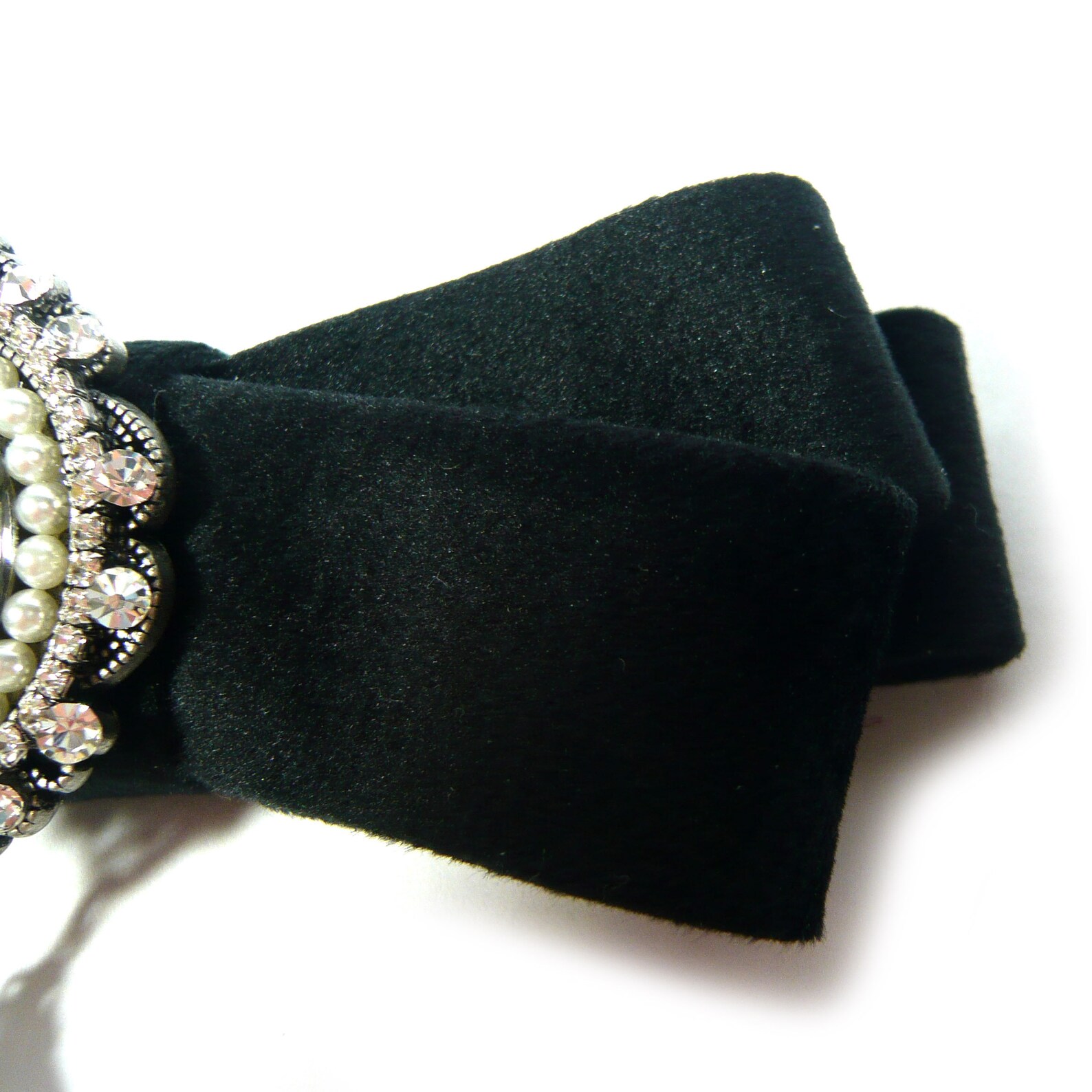 Dangle Crystal Pendant Decor Black Fabric Ribbon Bow Brooch | Etsy