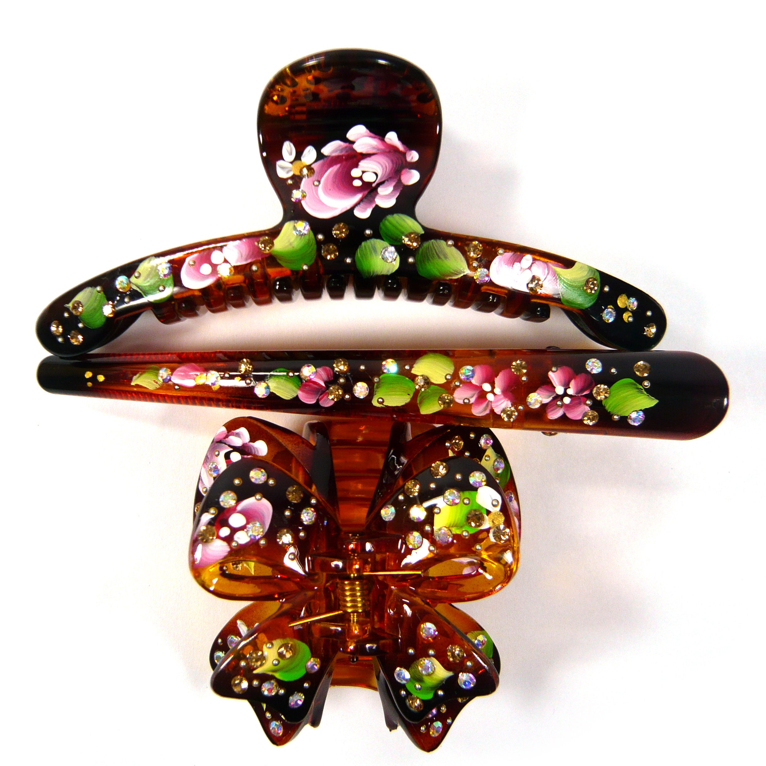 Hand Painted Flower Leaf Mini Rhinestone Crystal Decor Large | Etsy