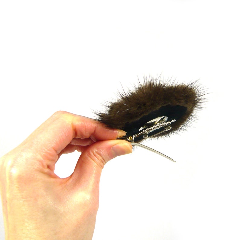Big Red Brown Gray Black Fluffy Real Mink Fur Rose Flower Hair Clip ...