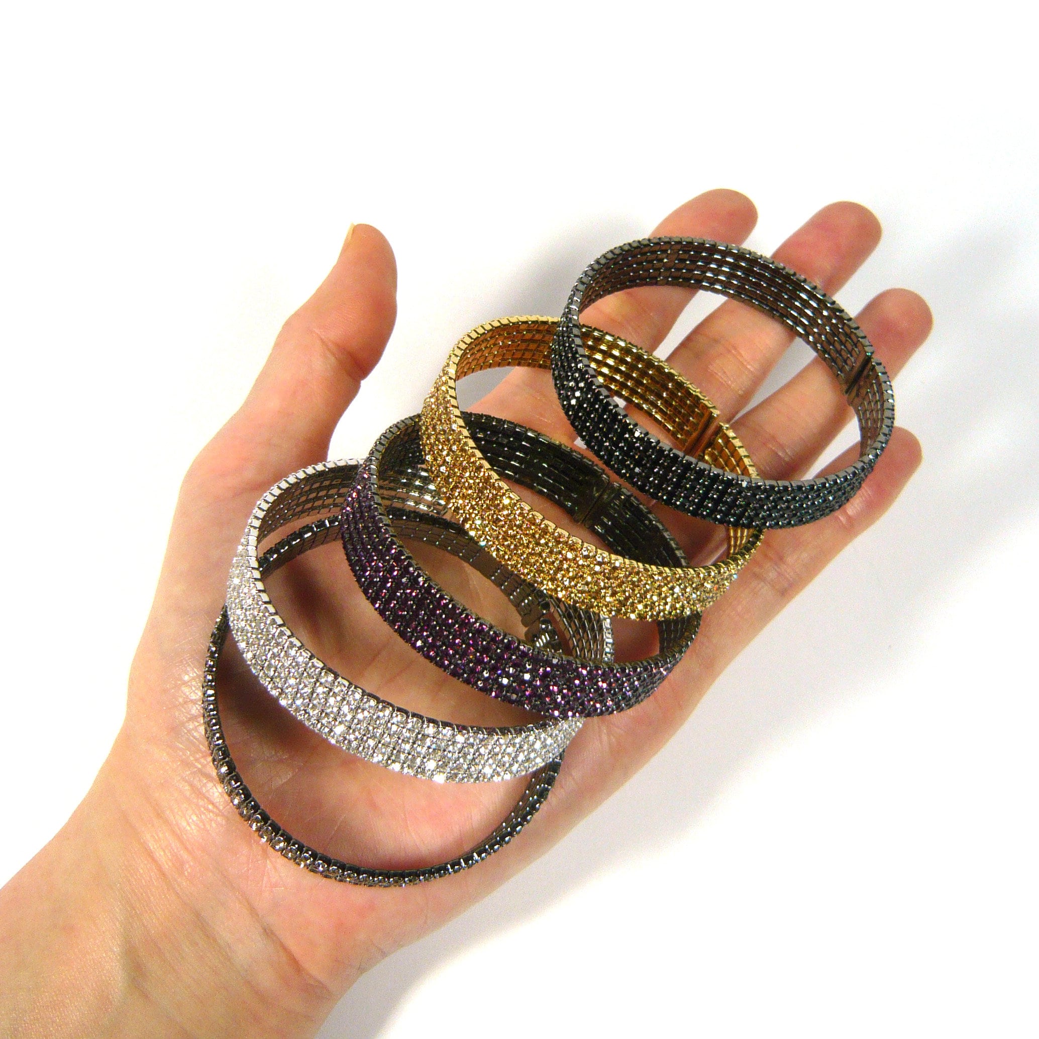 Silver Gold Purple Gray Black Crystal Rhinestone Brass Open | Etsy