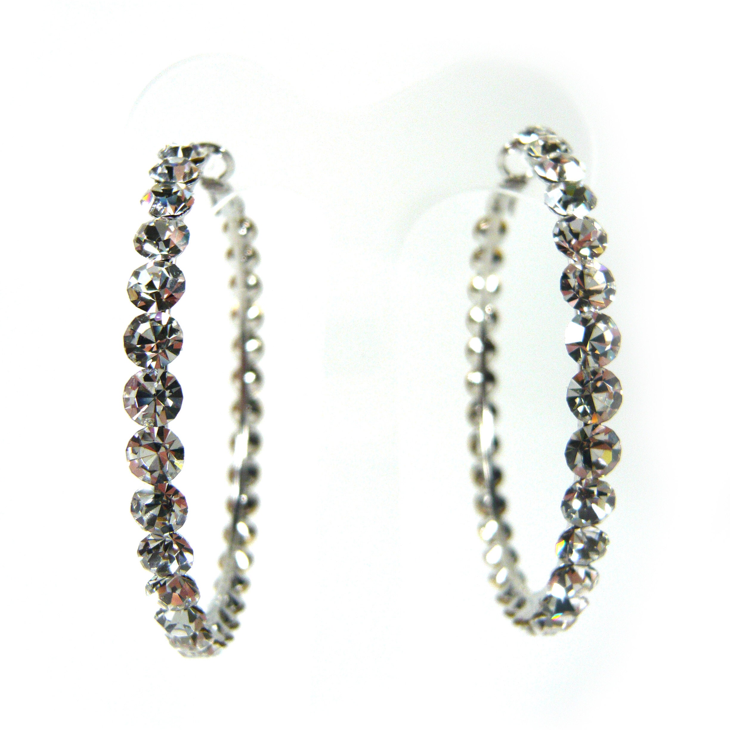 Large Round Circle Swarovski Crystal Rhinestone Hoop Earrings | Etsy