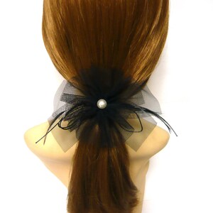 Large Thin Black Mesh Net Fabric Ribbon Round Floral Flower Bow Elastic ...