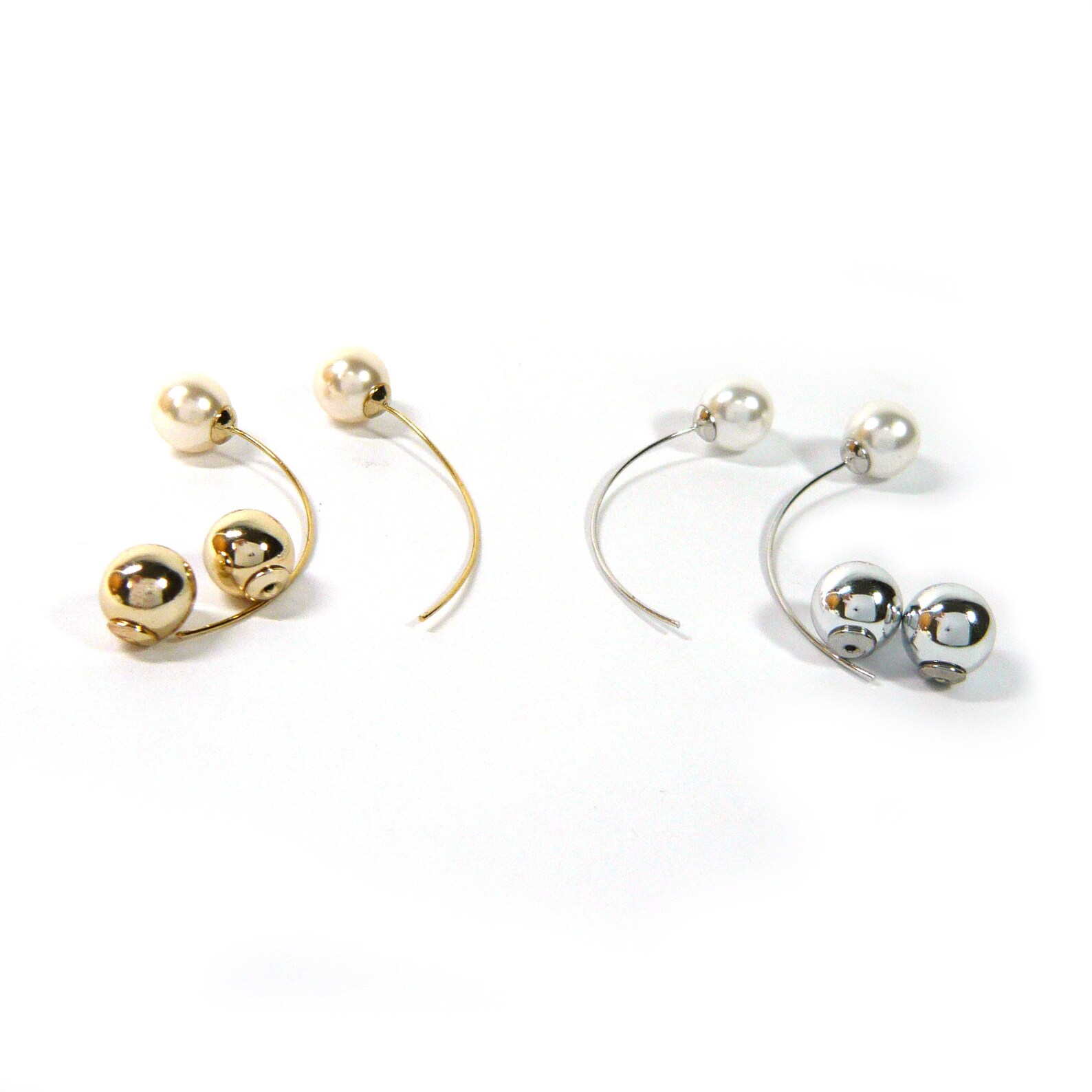 Silver Gold Metal Ball Cap Cream Faux Pearl Curve Wire Thread - Etsy