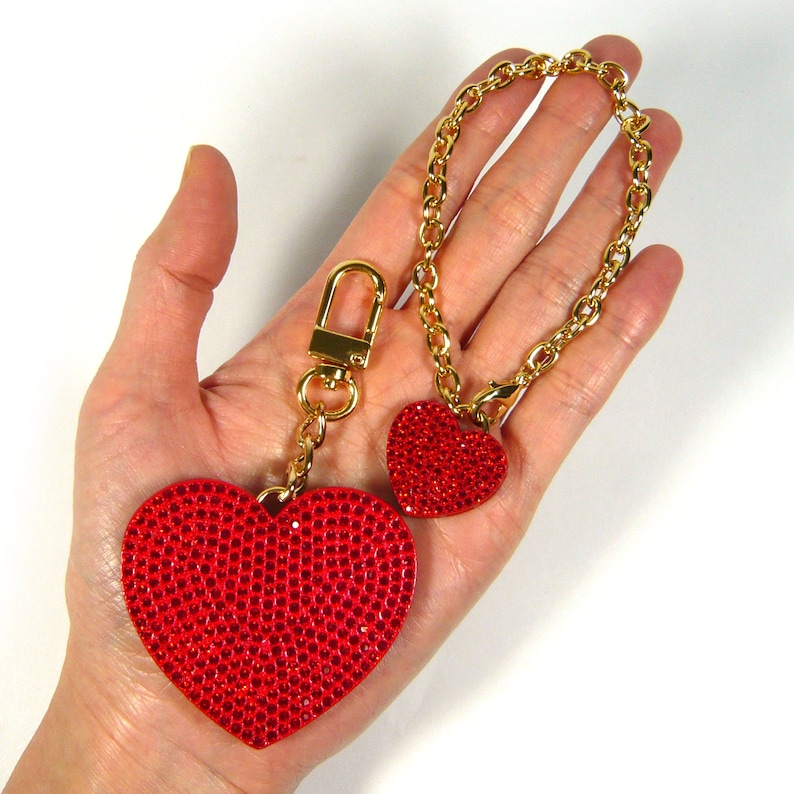 Red Crystal Rhinestone Heart Gold Metal Key Chain Holder Purse - Etsy