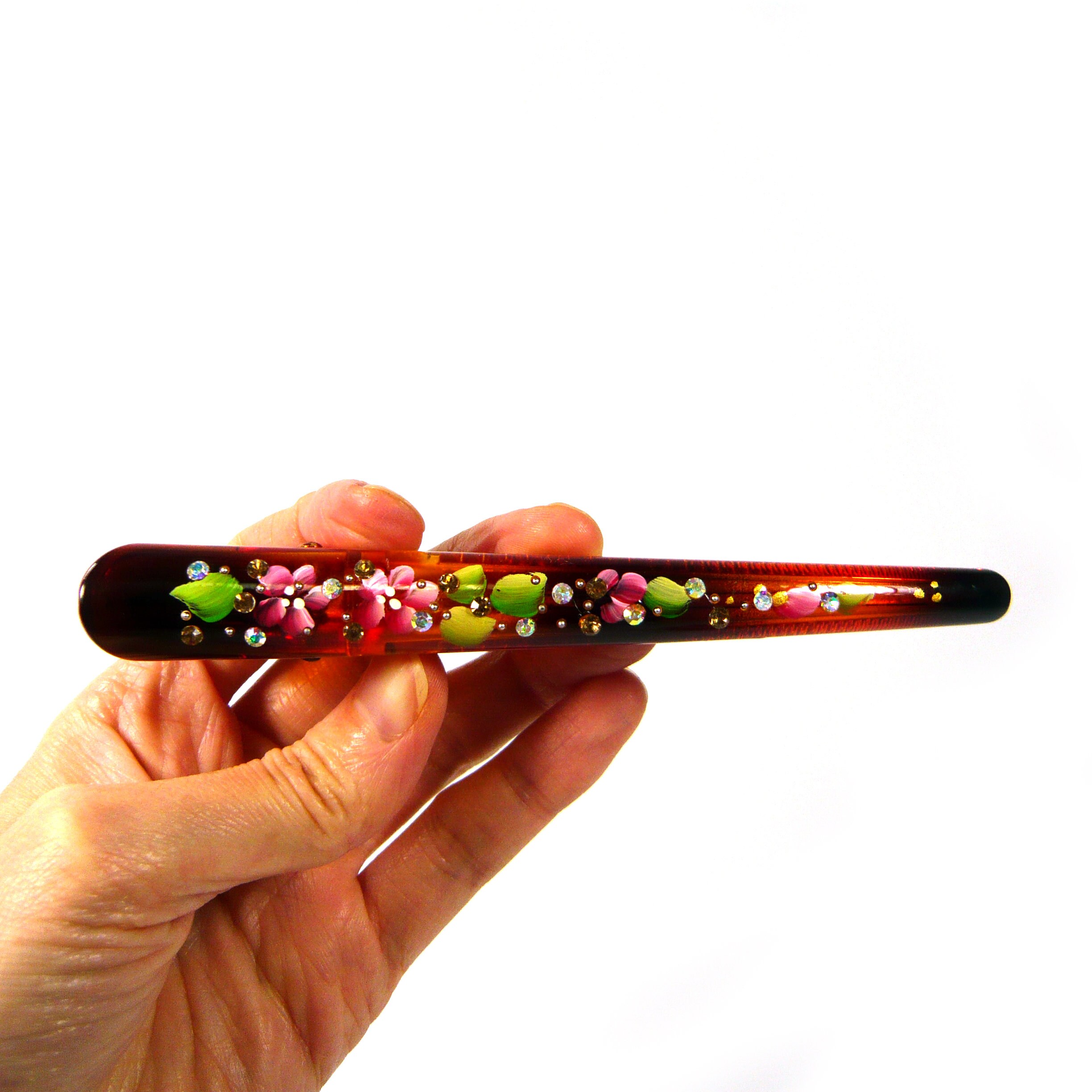 Hand Painted Flower Leaf Mini Rhinestone Crystal Decor Large | Etsy