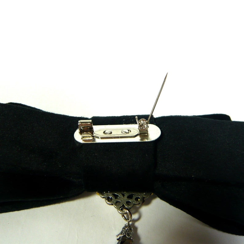 Dangle Crystal Pendant Decor Black Fabric Ribbon Bow Brooch | Etsy