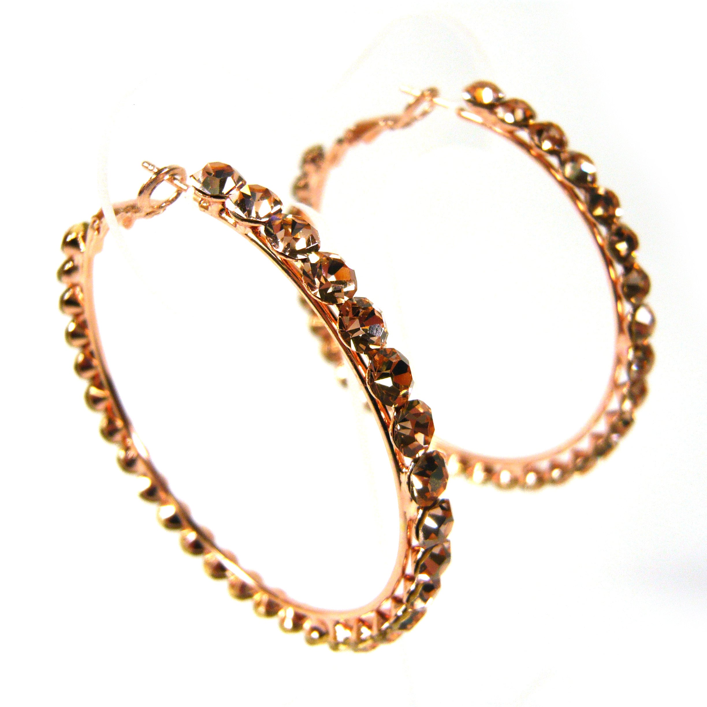 Large Round Circle Swarovski Crystal Rhinestone Hoop Earrings | Etsy