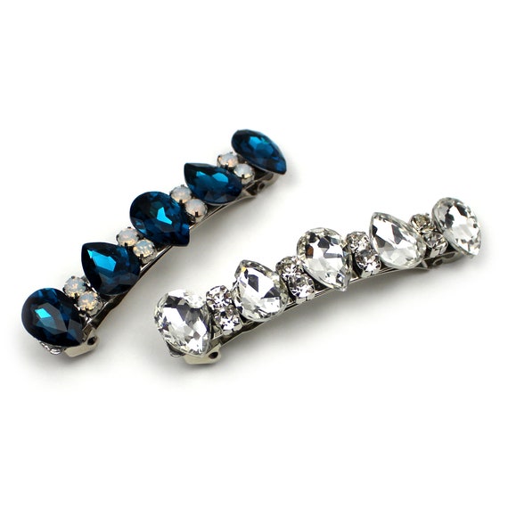 Glitter Drop Shape Crystal Stone Beaded Barrette Rhinestone - Etsy