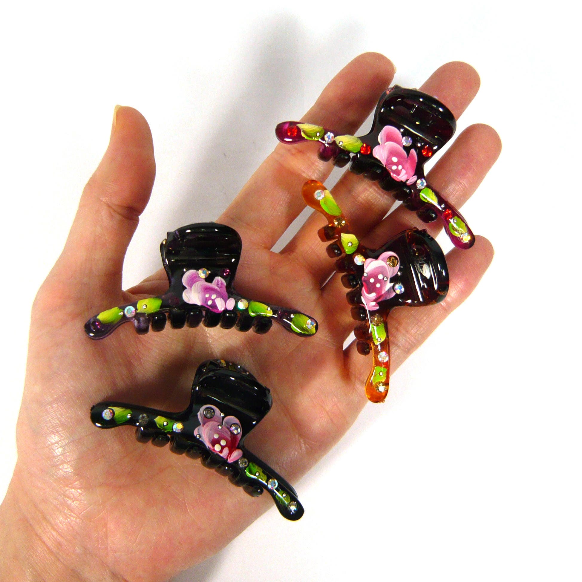 Pairs Flower Floral Leaf Hand Painted Mini Rhinestone | Etsy