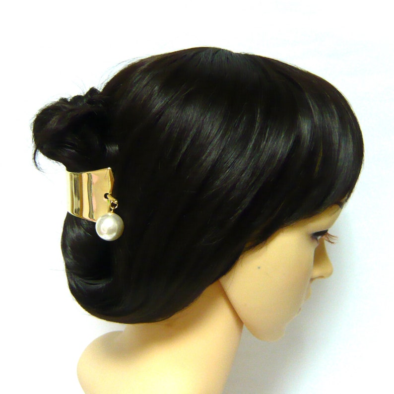 Silver Gold Metal Bun Ponytail Holder Cover Wrap Dangle Pearl | Etsy