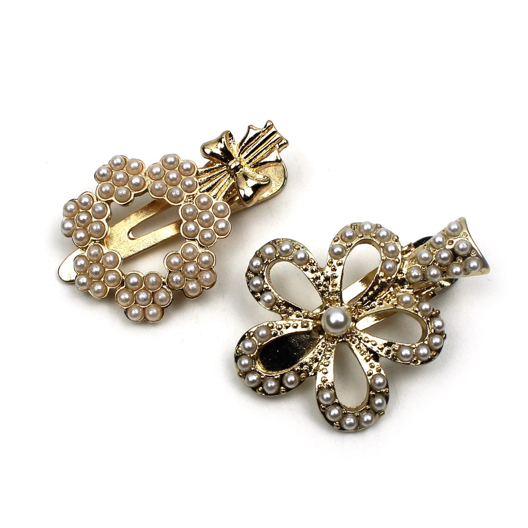Tiny Cream White Pearl Beaded Flower Decorative Small Gold Metal Floral ...