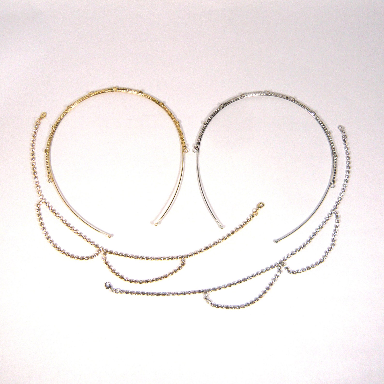 Crystal Rhinestone Trim Chain Bow Draped Back Silver Gold Slim | Etsy