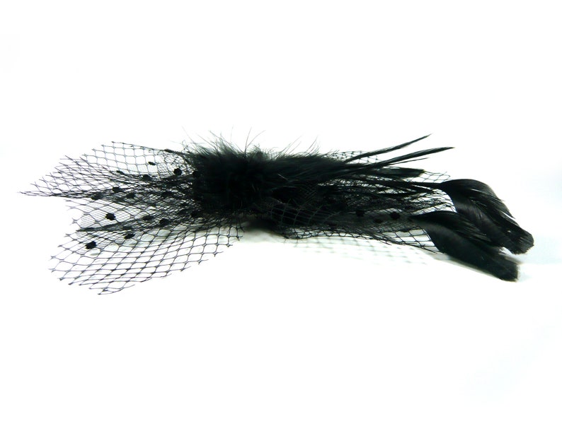 Large Huge Black Accent Mesh Bow Real Feather Fascinator Hair - Etsy