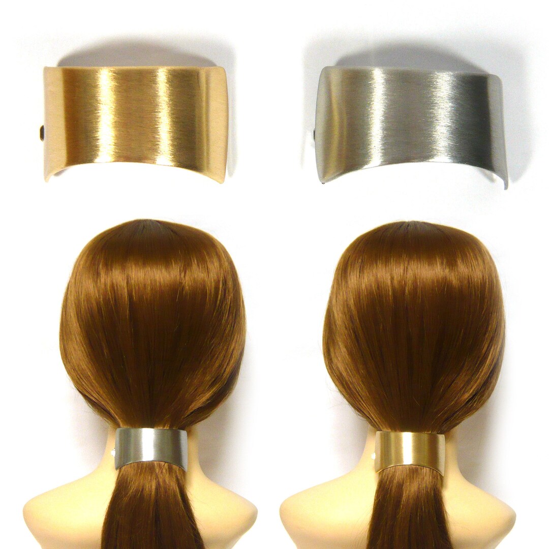 Silver Gold Semicircle Metal Metallic Automatic Barrette Ponytail ...