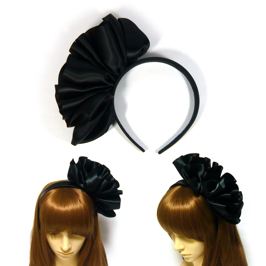 Large Black Pleated Shirring Satin Fabric Decor Fascinator Headpiece ...