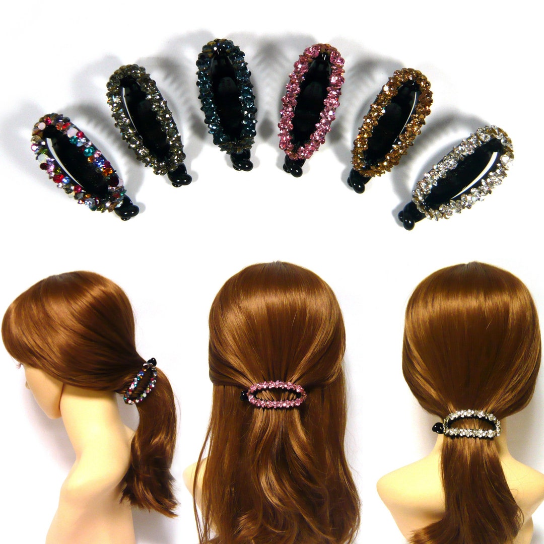 Sparkly Crystal Rhinestone Beaded Plastic Ponytail Holder Barrette Hair ...