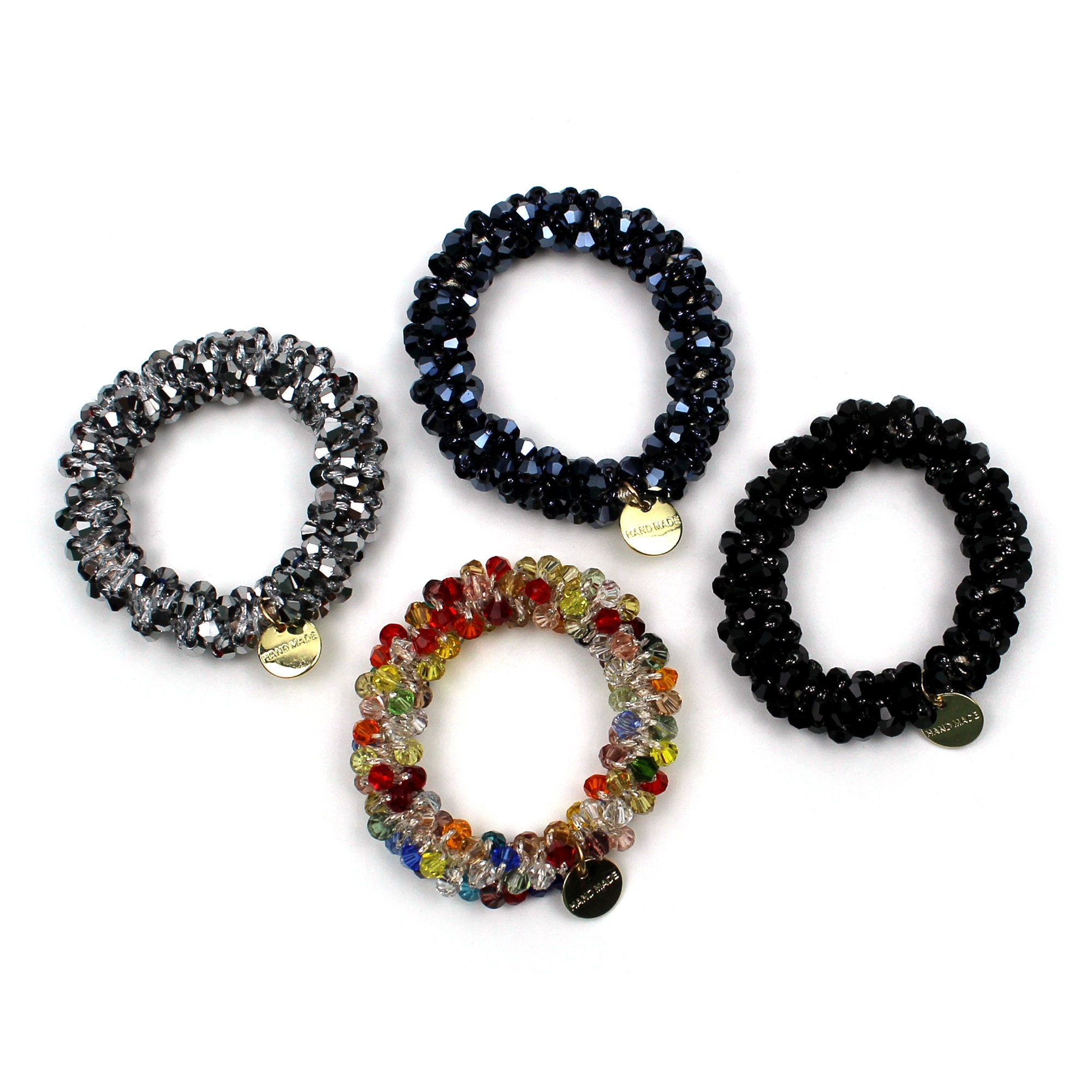 Glitter Acrylic Crystal Stone Beads Beaded Elastic Hair Tie Dangle ...
