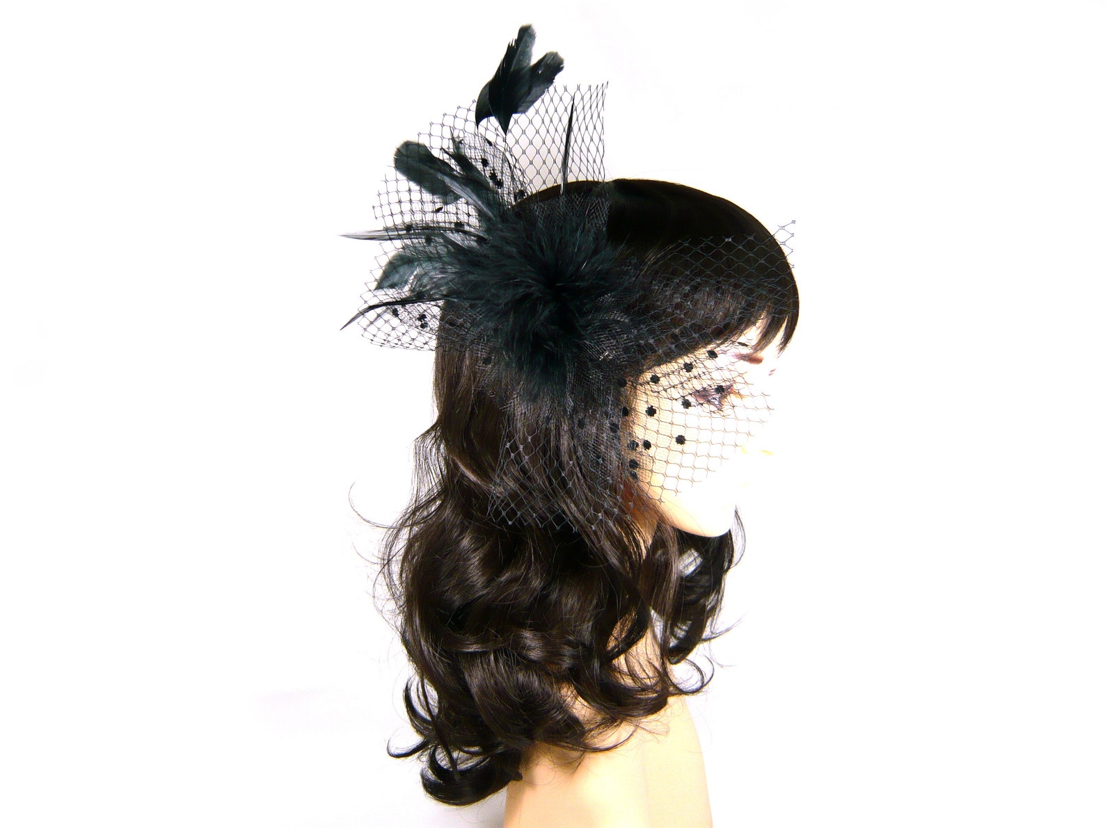 Large Huge Black Accent Mesh Bow Real Feather Fascinator Hair - Etsy