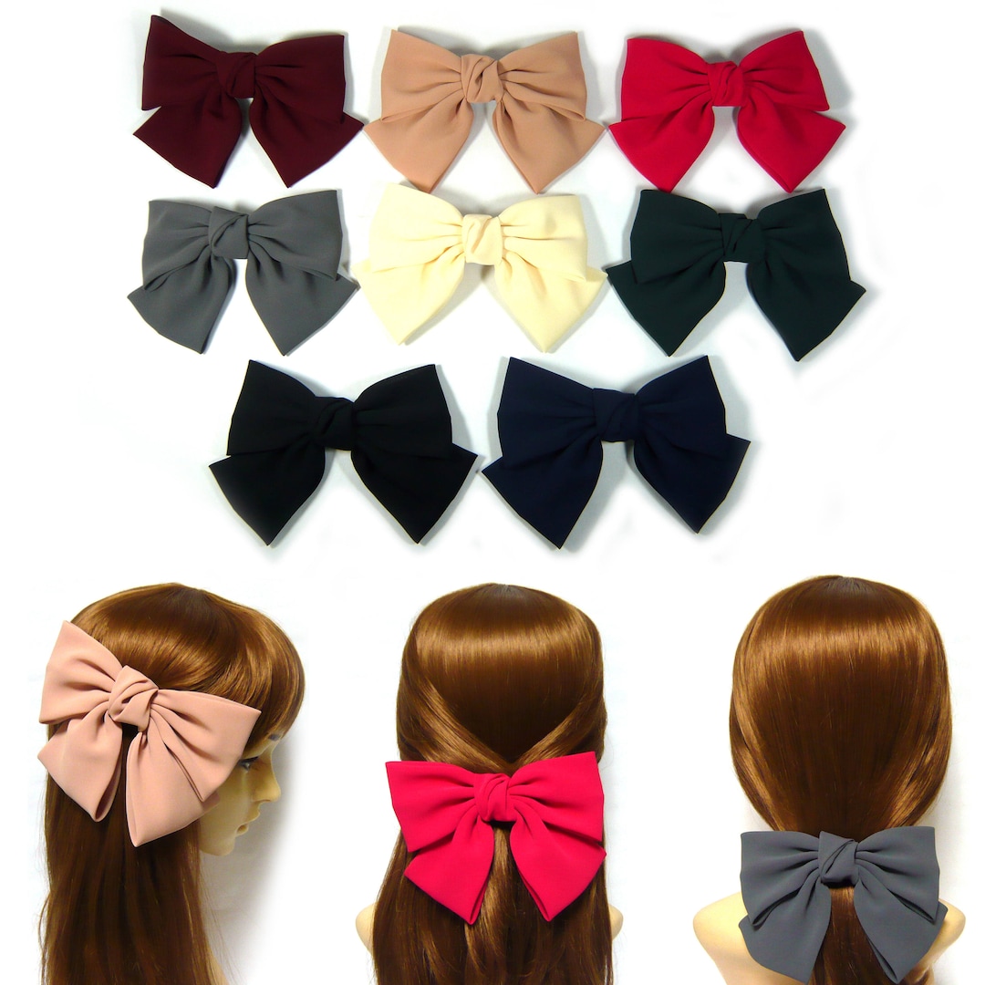 Big Large Soft Fabric Satin Ribbon Bow Knot Silver Metal Automatic ...