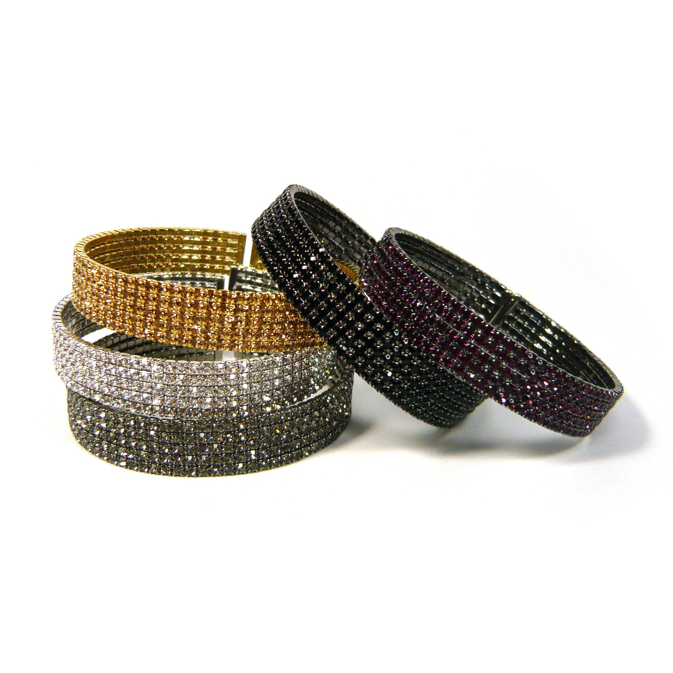 Silver Gold Purple Gray Black Crystal Rhinestone Brass Open | Etsy