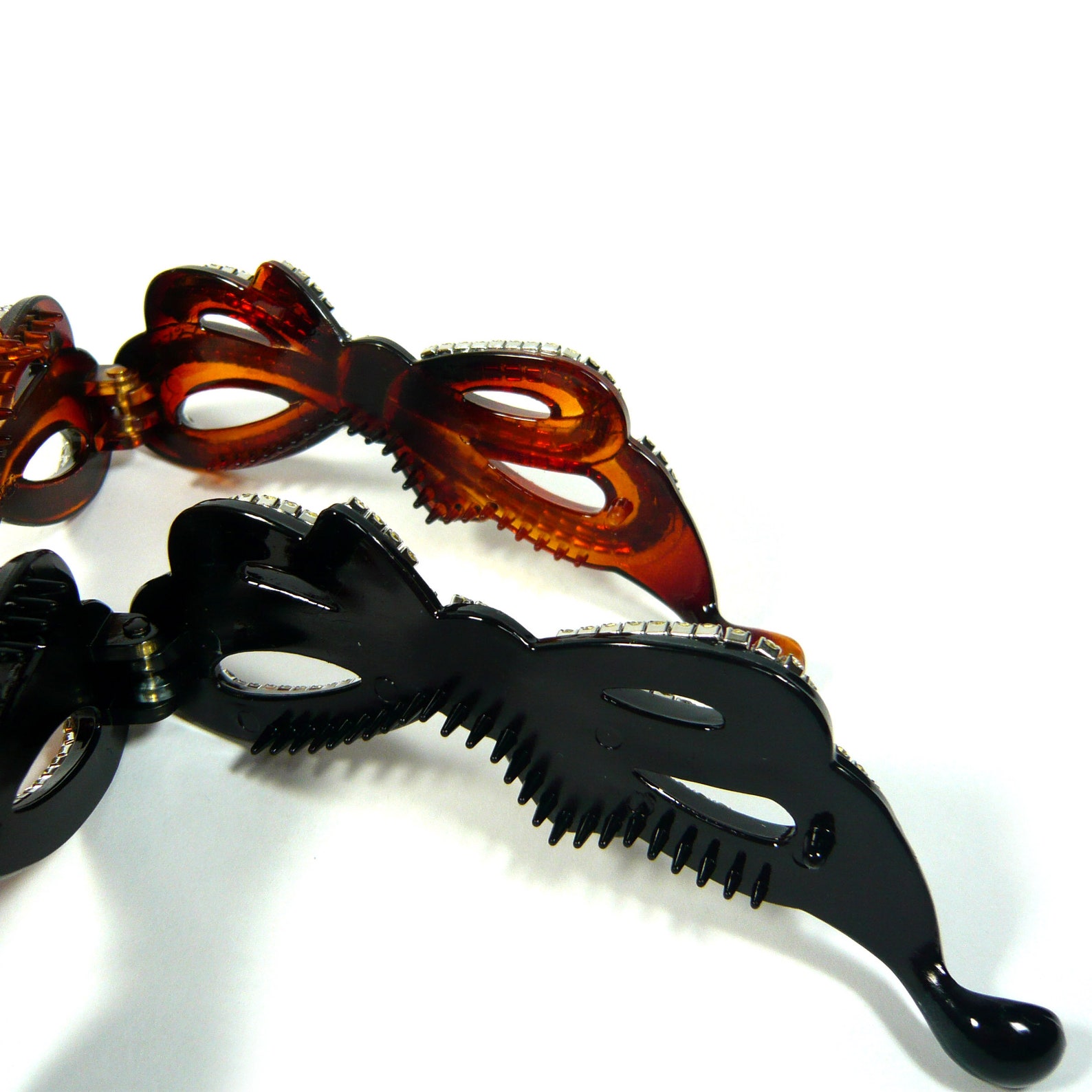 Silver Crystal Rhinestone Bow Brown Black Plastic Teeth Hair | Etsy