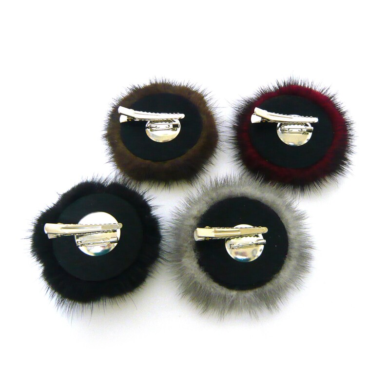 Big Red Brown Gray Black Fluffy Real Mink Fur Rose Flower Hair Clip ...