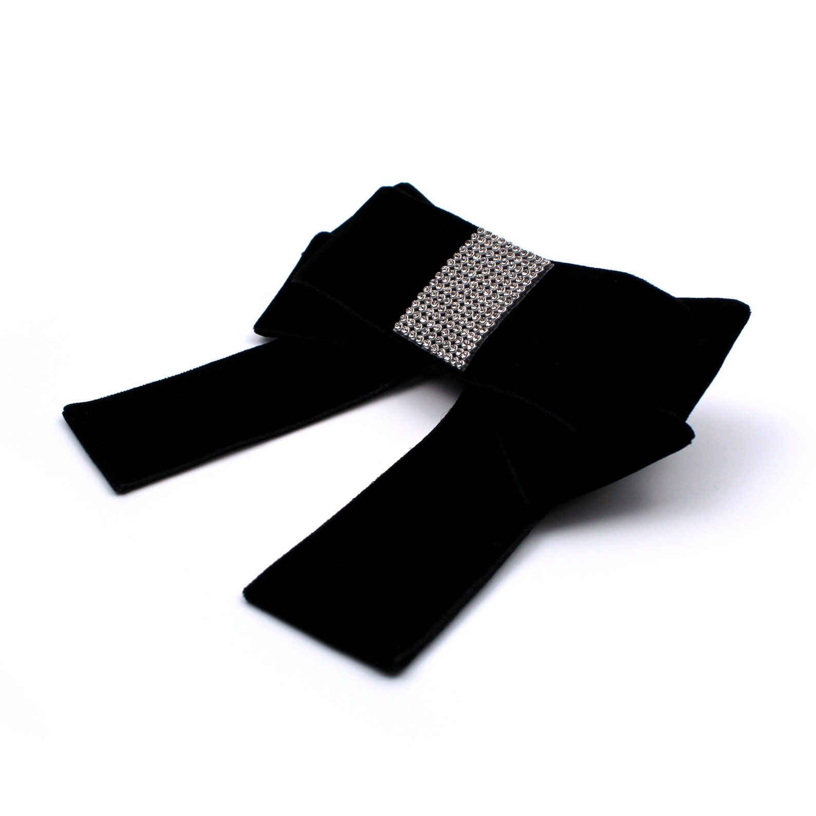 Black Ribbon Velvet Bow Brooch Tie for Women Girls Silver | Etsy