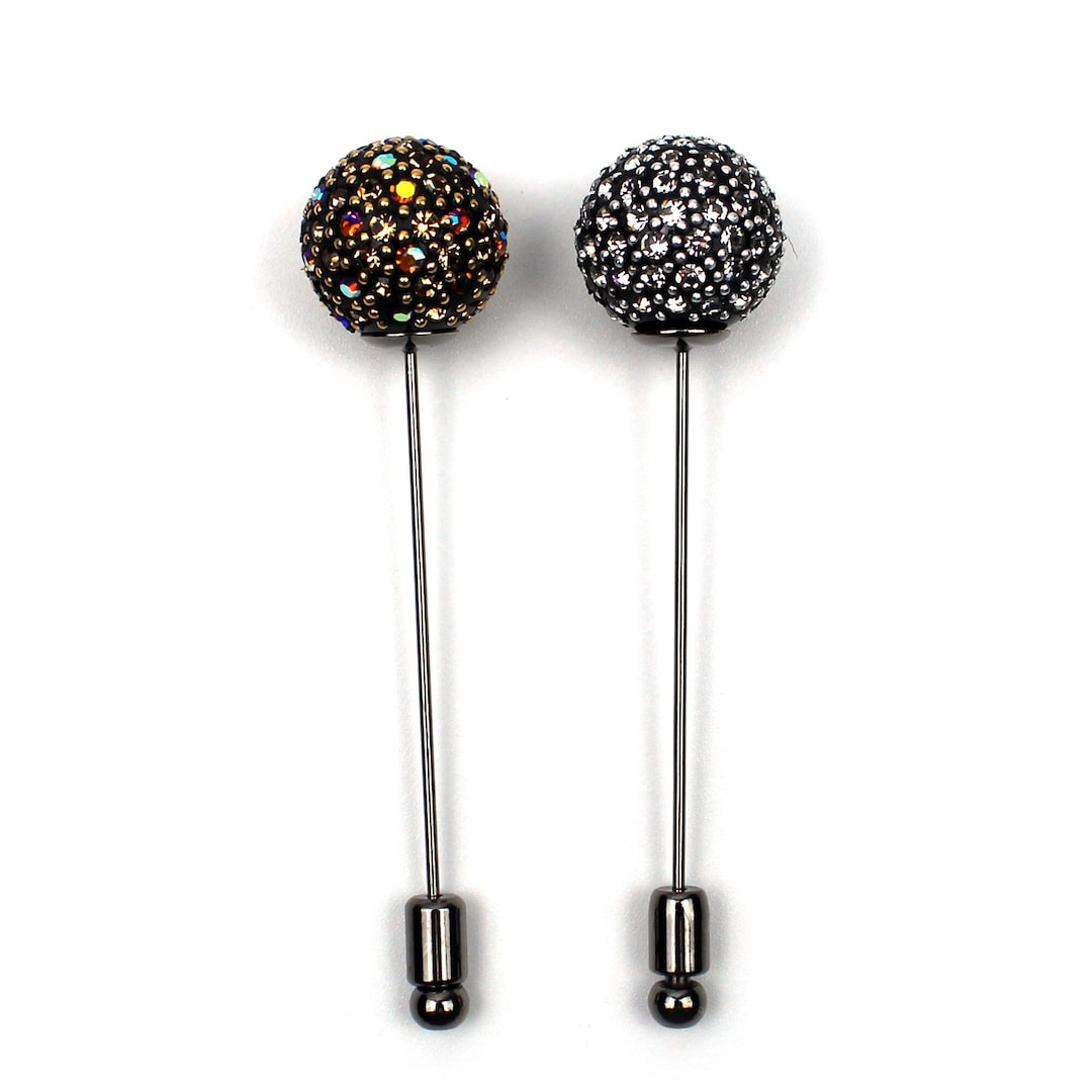Elegant Sparkle Crystal Ball Brass Metal Stick Lapel Pin Boutonniere ...