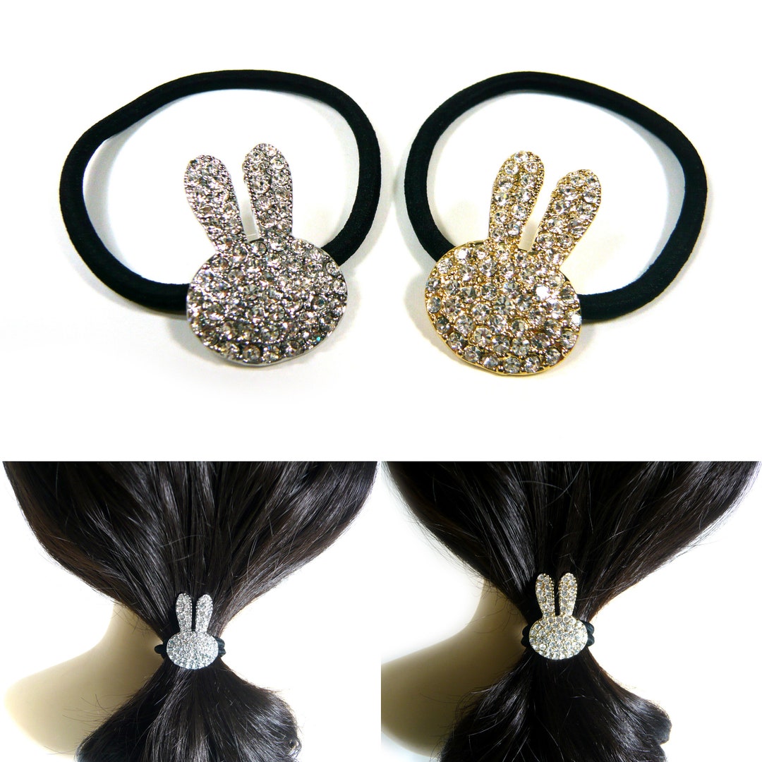 Sparkly Crystal Rhinestone Rabbit Face Animal Elastic Hair Jewelry Tie ...
