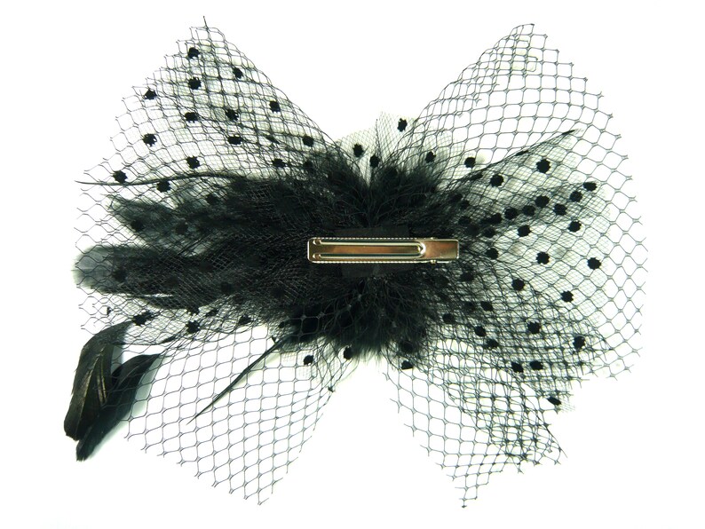 Large Huge Black Accent Mesh Bow Real Feather Fascinator Hair - Etsy