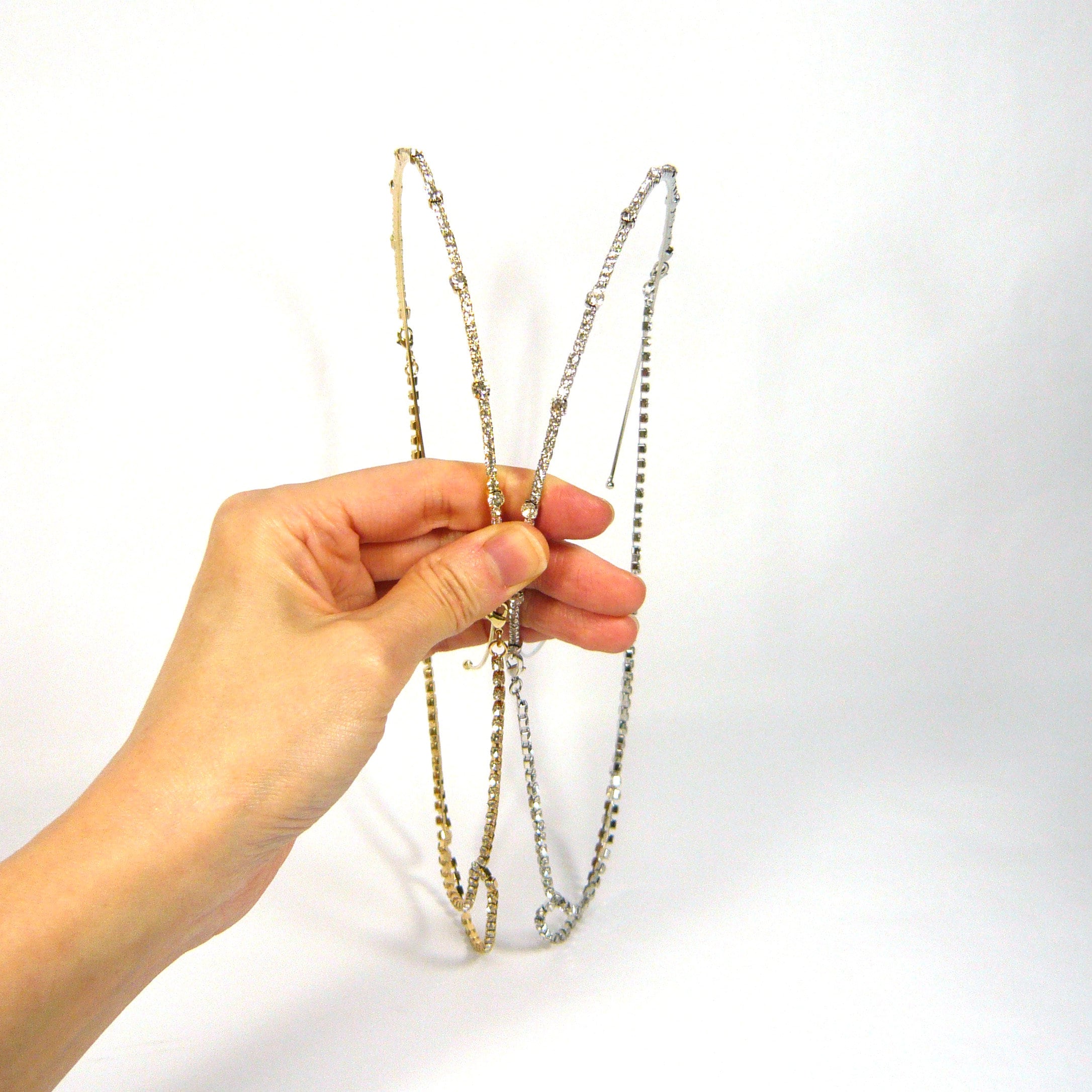 Crystal Rhinestone Trim Chain Bow Draped Back Silver Gold Slim | Etsy