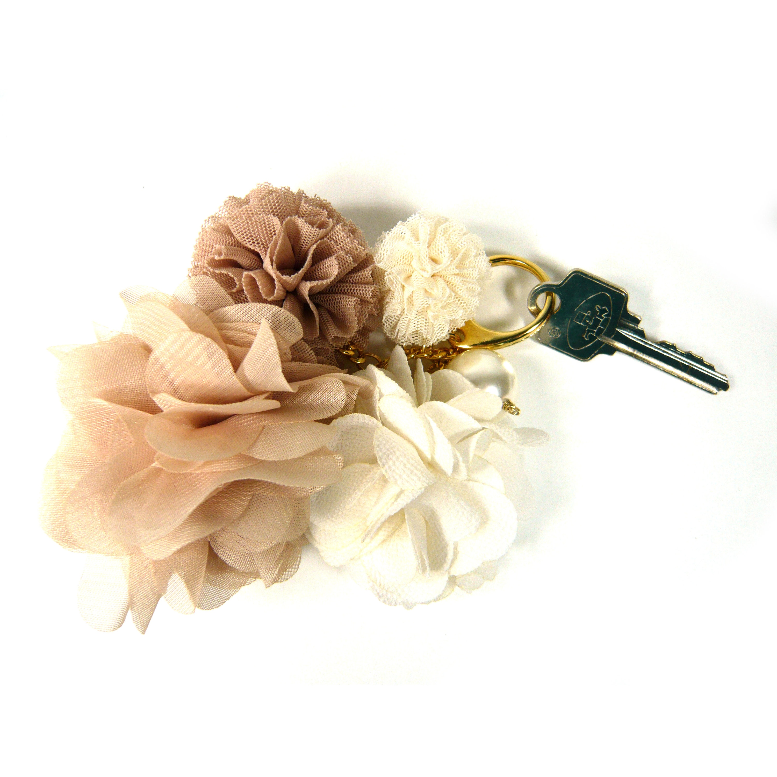 Dangle Rich Fabric Flower Floral Pearl Key Ring Chain Holder | Etsy