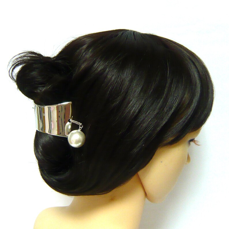 Silver Gold Metal Bun Ponytail Holder Cover Wrap Dangle Pearl | Etsy
