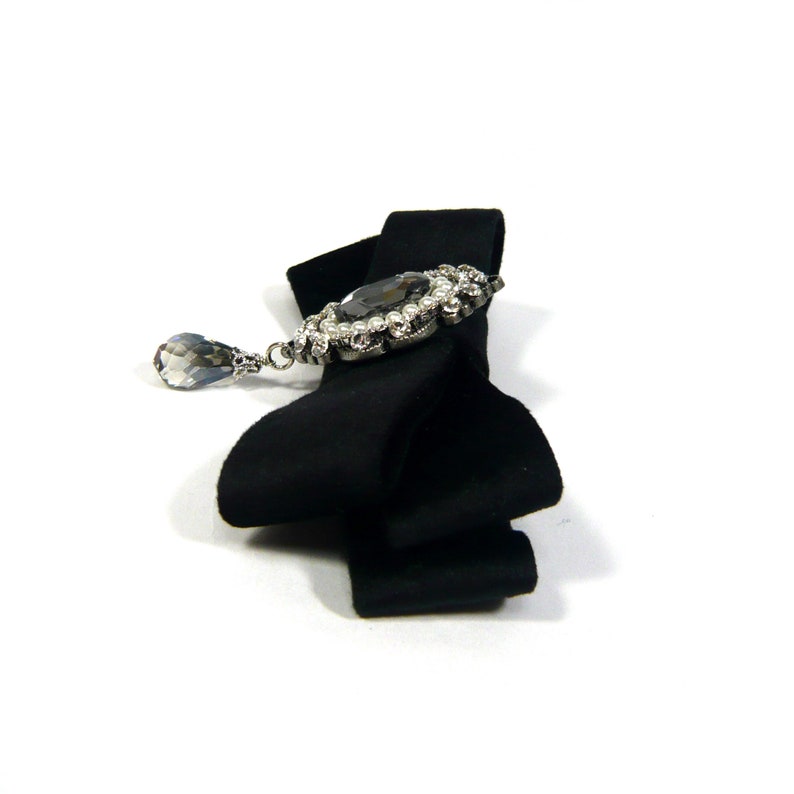 Dangle Crystal Pendant Decor Black Fabric Ribbon Bow Brooch - Etsy