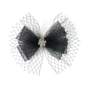 Large Huge White Ivory Black Net Mesh Bow Crystal Rhinestone Flower ...
