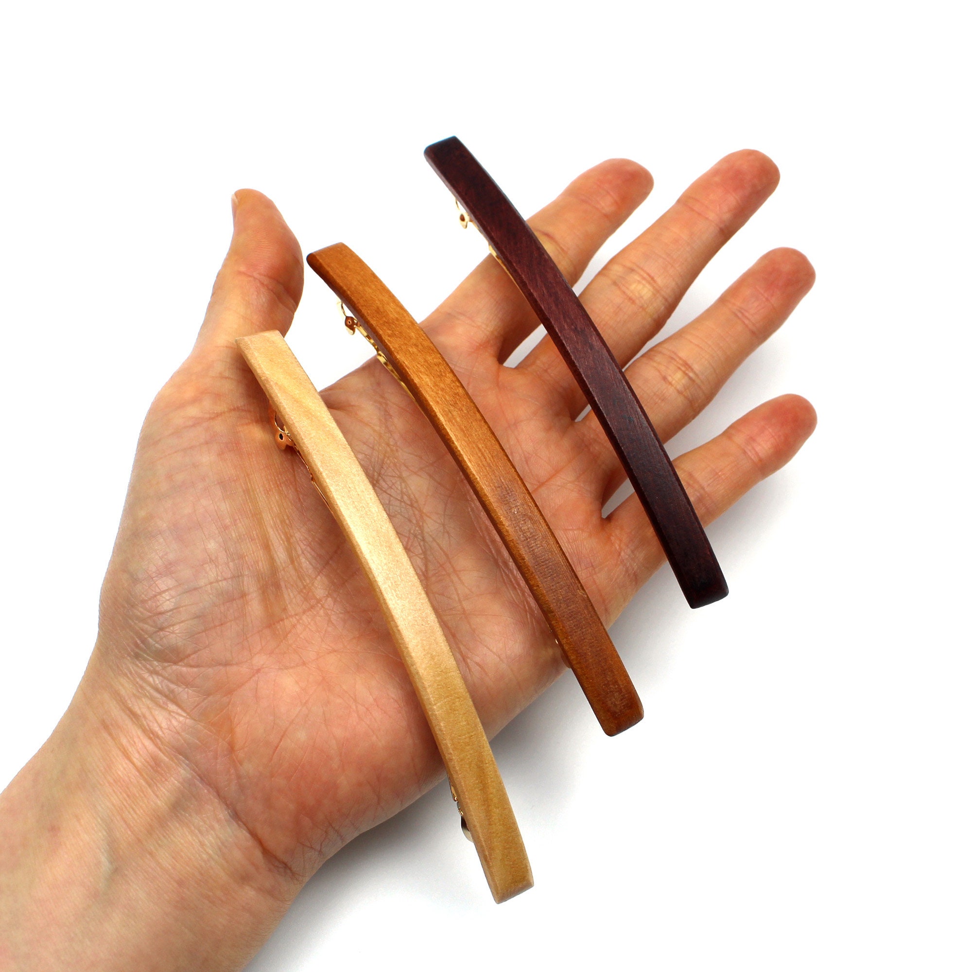 Big Large Long Thin Wood Stick Bar French Gold Metal Barrette | Etsy