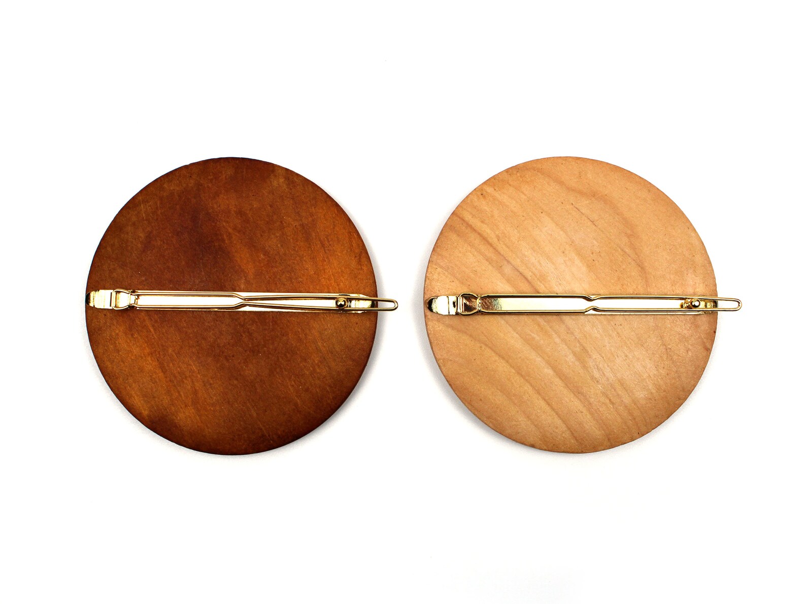 Large Circle Wood Barrette Thin Metal Clasp Closure Round | Etsy