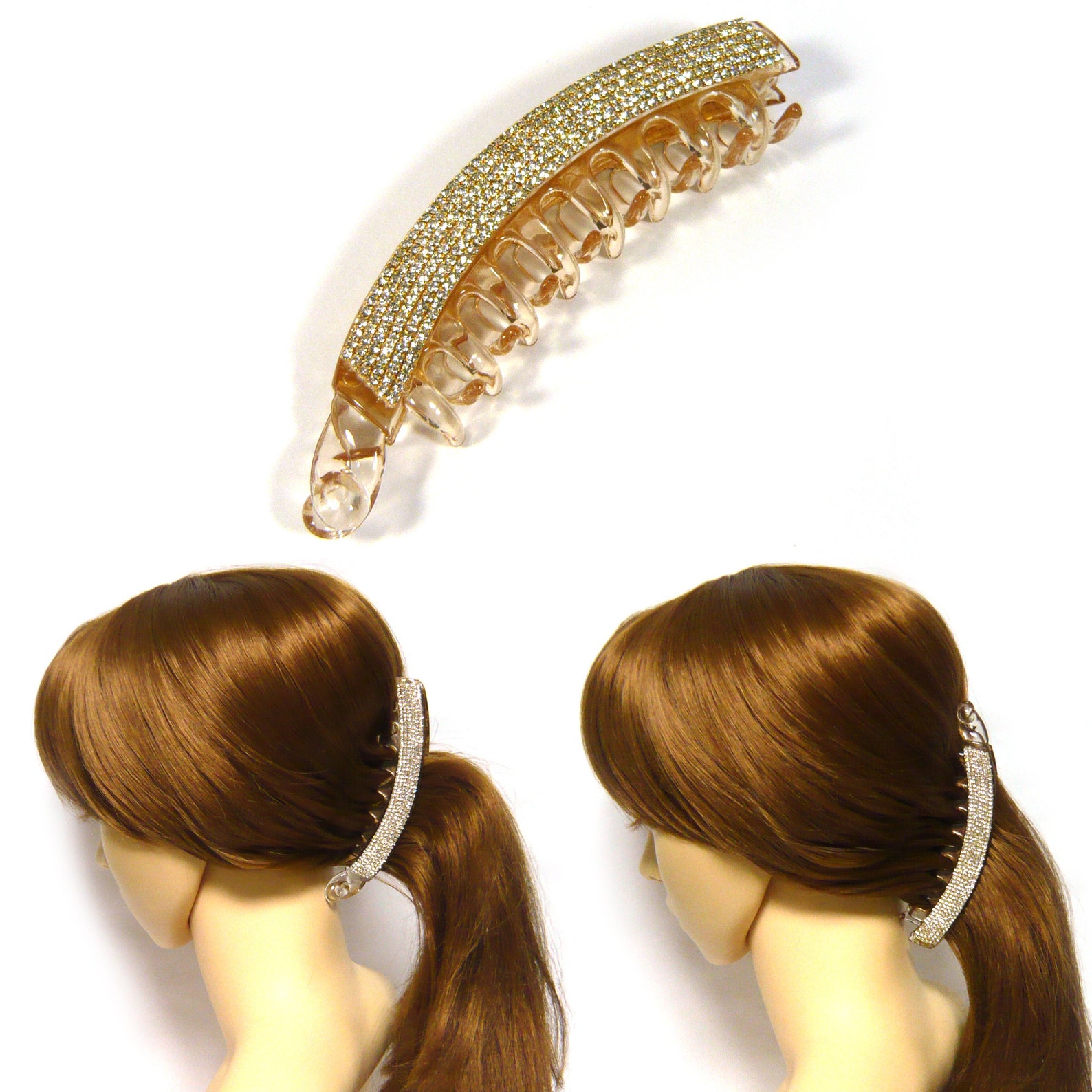 Sparkling Rhinestone Decor Large Long Clear Beige Transparent - Etsy