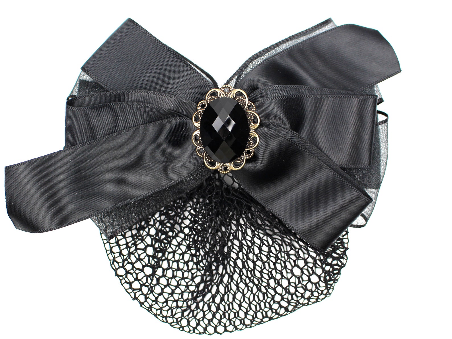 Large Black Ribbon Bow Acrylic Crystal Decor Hair Brooch | Etsy