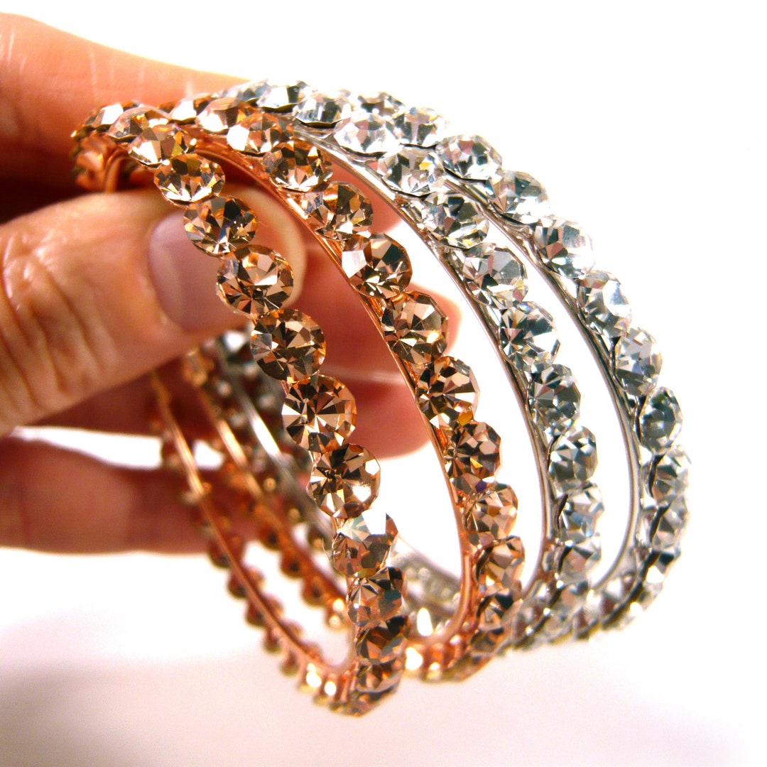 Large Round Circle Swarovski Crystal Rhinestone Hoop Earrings Women ...