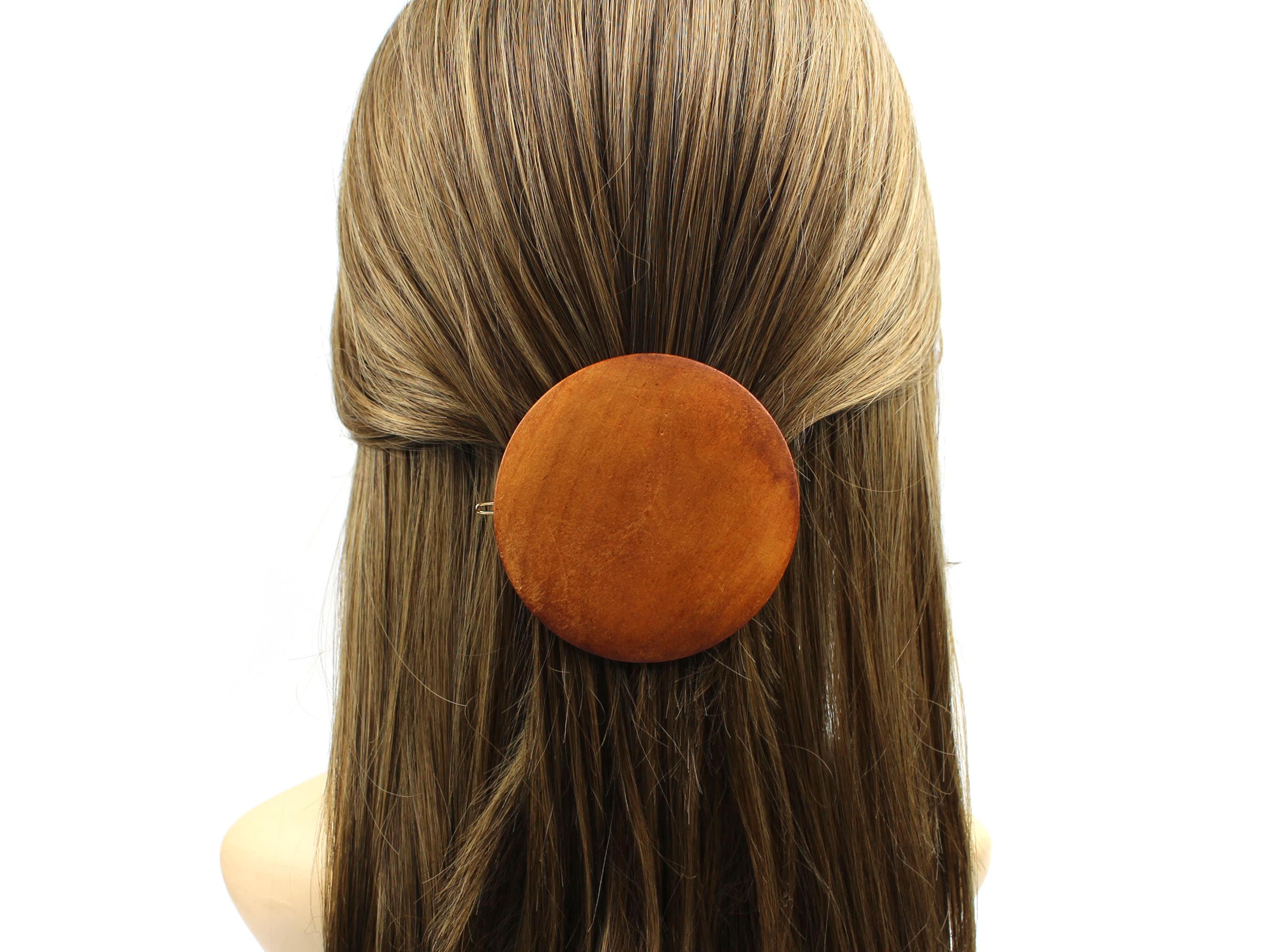 Large Circle Wood Barrette Thin Metal Clasp Closure Round | Etsy