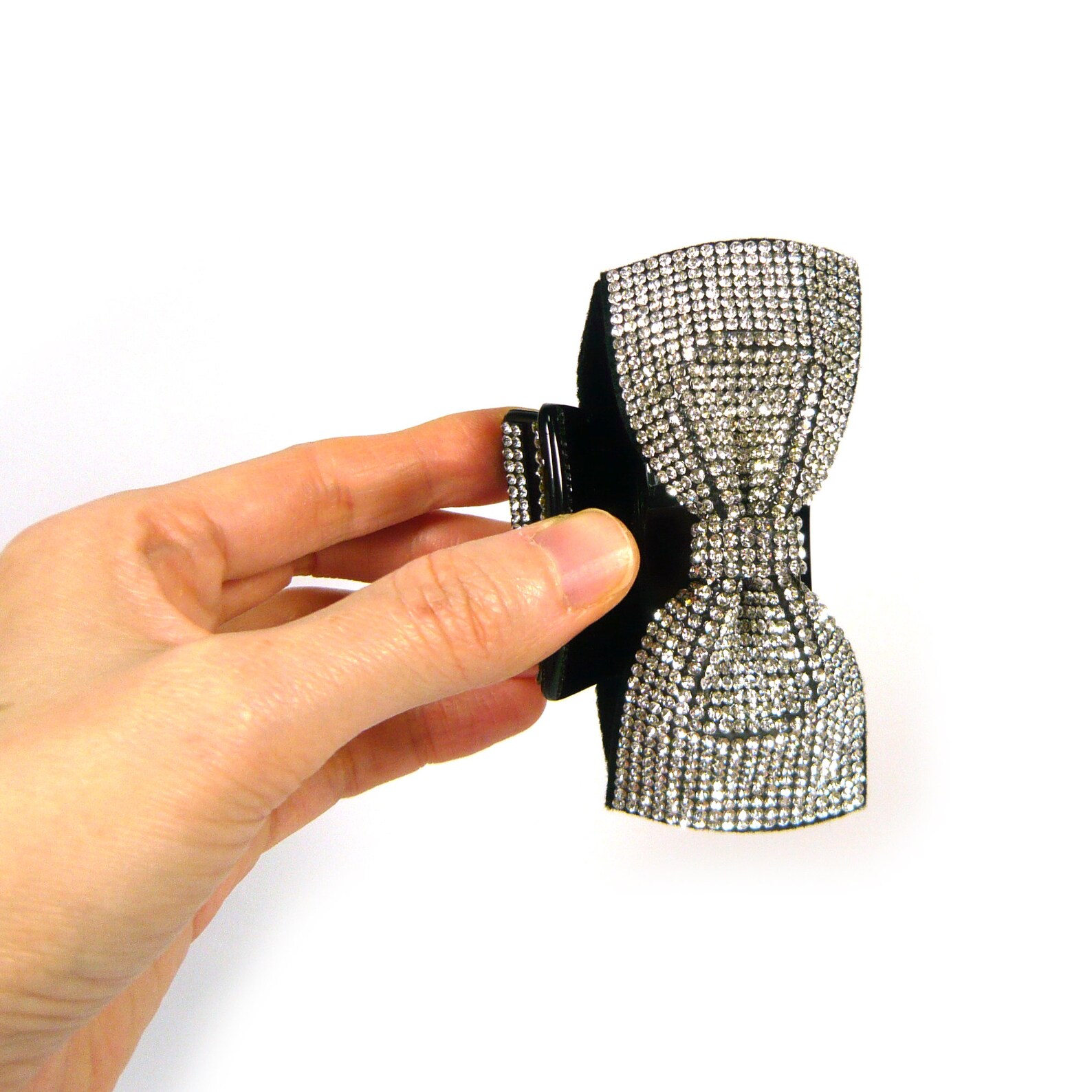 Large Silver Gray Black Rhinestone Crystal Bow Plastic Hair Claw Jaw ...