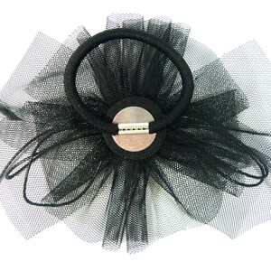 Large Thin Black Mesh Net Fabric Ribbon Round Floral Flower Bow Elastic ...