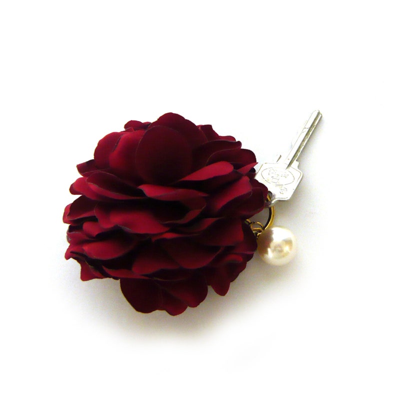Big Pink Blue Red Black Satin Fabric Floral Flower Dangle Pearl Metal ...