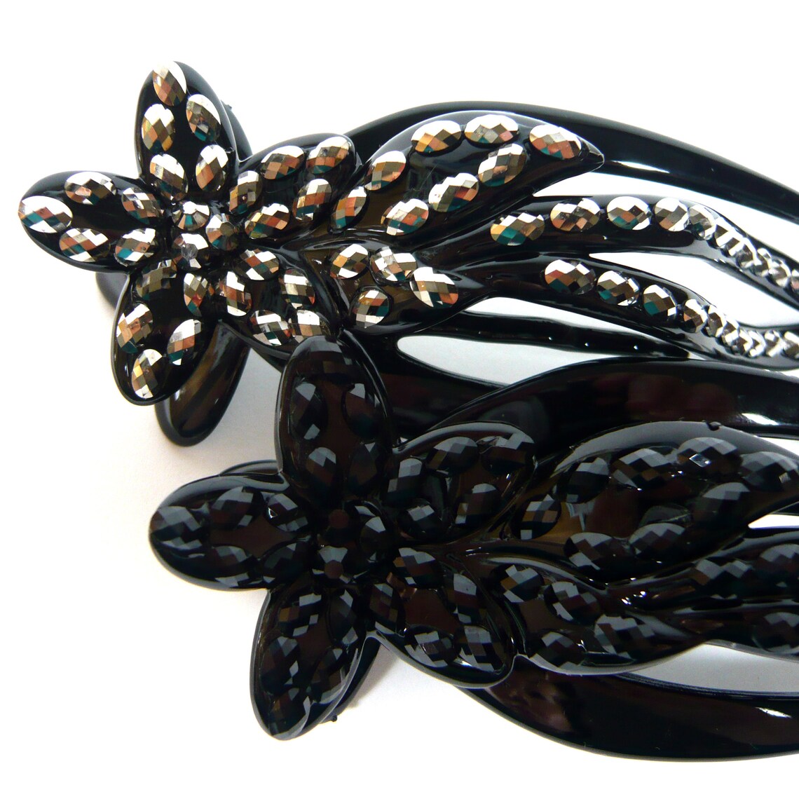 Big Large Plastic Floral Hair Clip Gray Black Acrylic Crystal | Etsy
