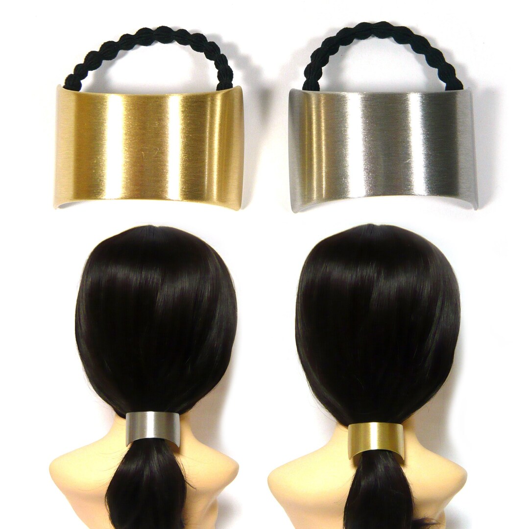 Semicircle Silver Gold Metallic Metal Black Elastic Ponytail Holder ...