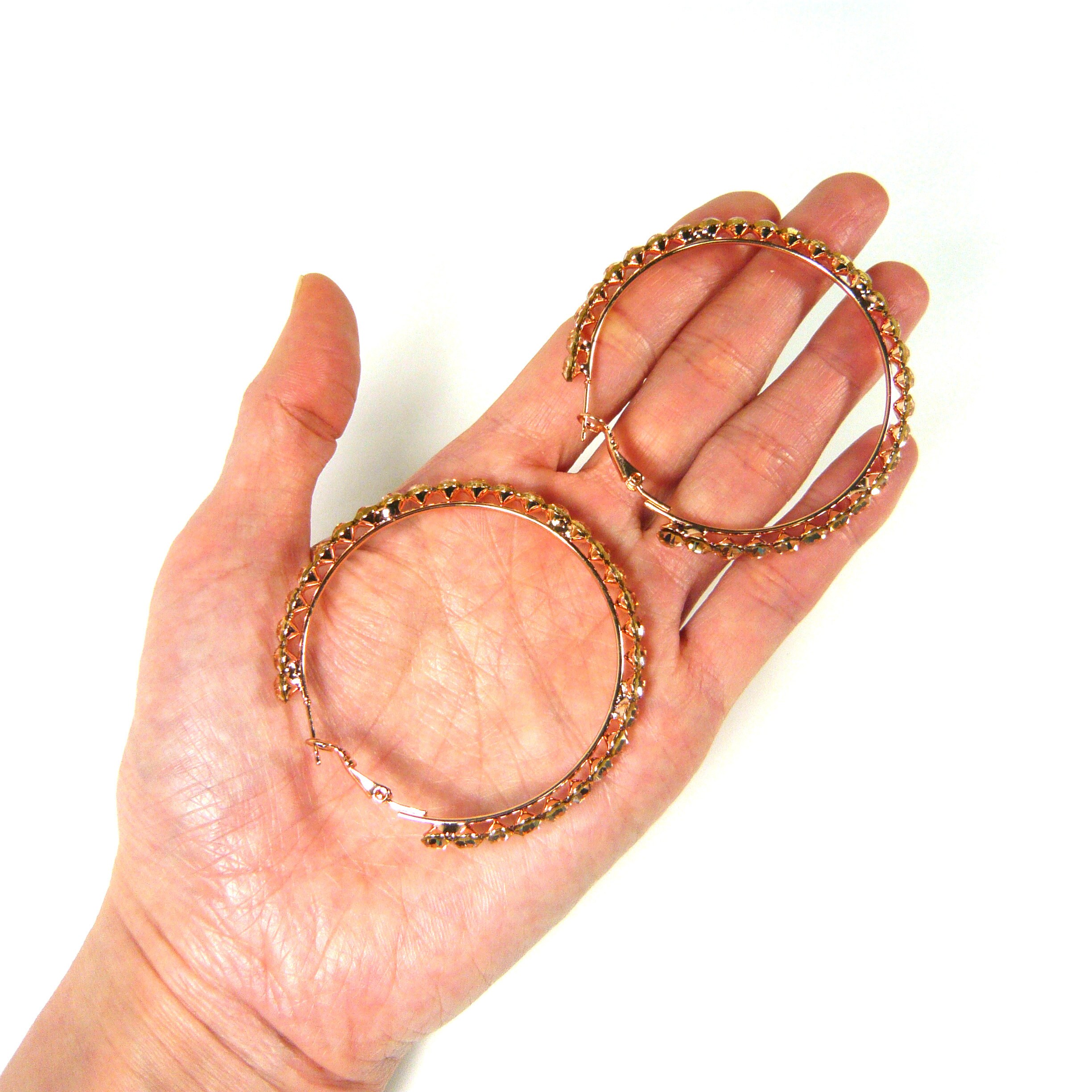 Large Round Circle Swarovski Crystal Rhinestone Hoop Earrings | Etsy